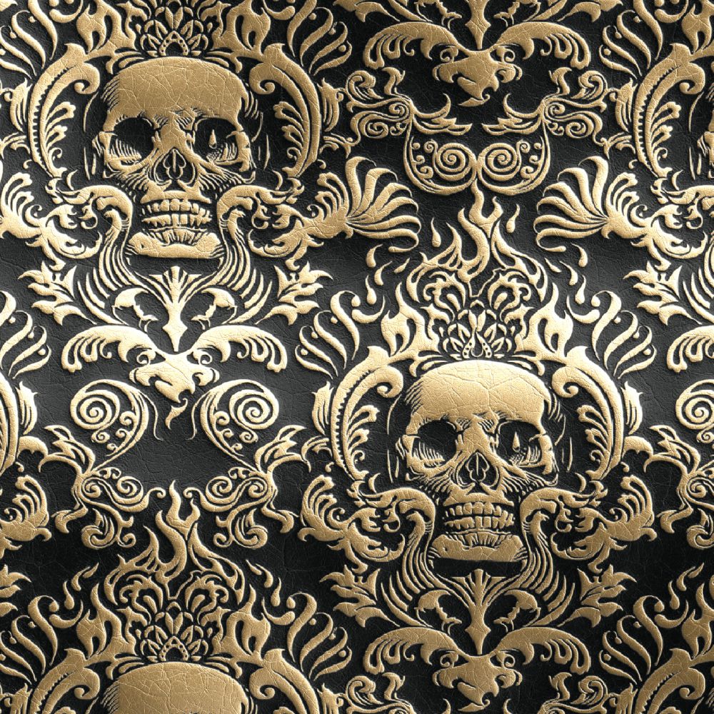 Embossed Leather Skull Damask Pattern Crew