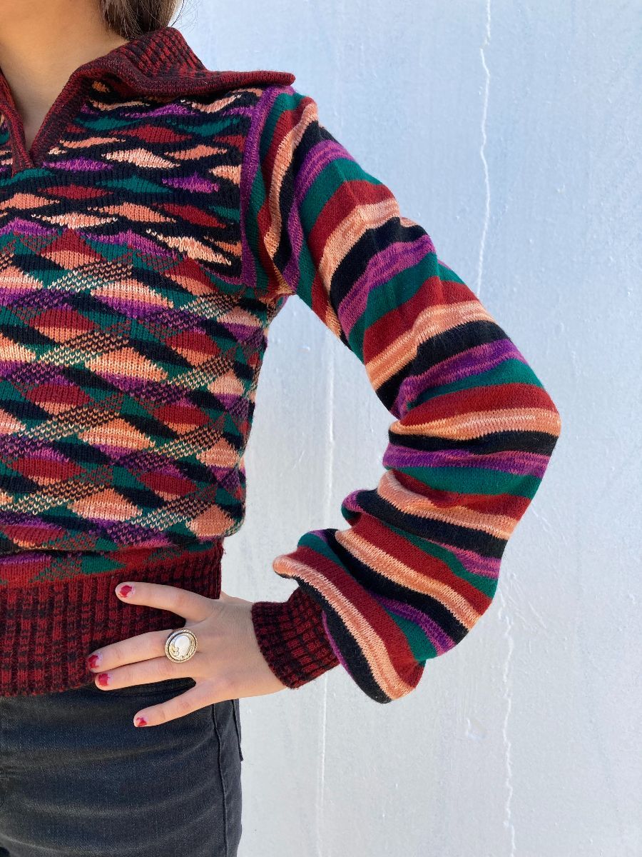 Adorable Multi Colored Striped Knit Sweater Smaller Fit Boardwalk Vintage