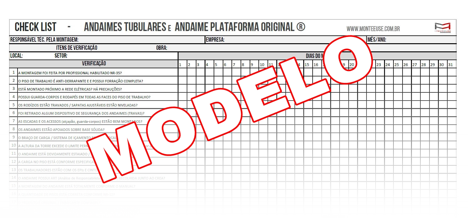 Check List Para Andaimes Modelo Gratuito Monteeuse