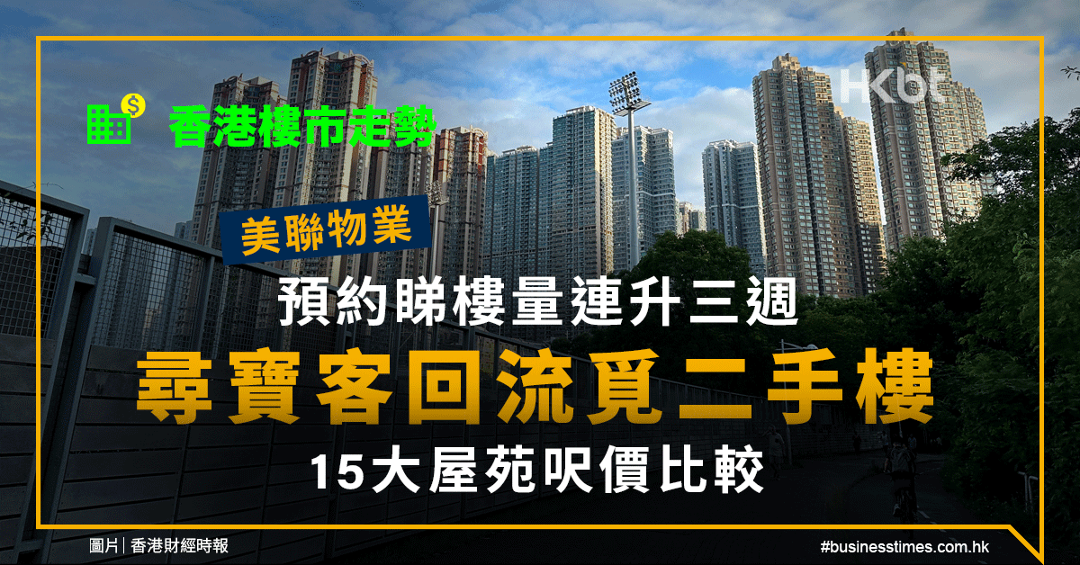 美聯物業：周末睇樓量連升三週！15大屋苑呎價比較