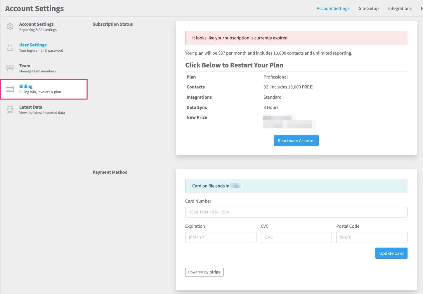 View Your Billing Page Support Segmetrics