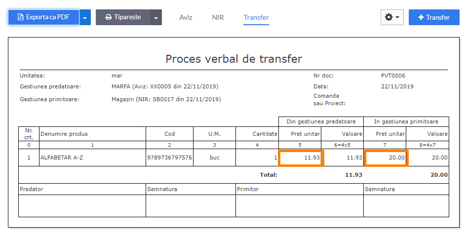 Transfer Din Gestiune Cantitativ Valorica In Gestiune Global Valorica