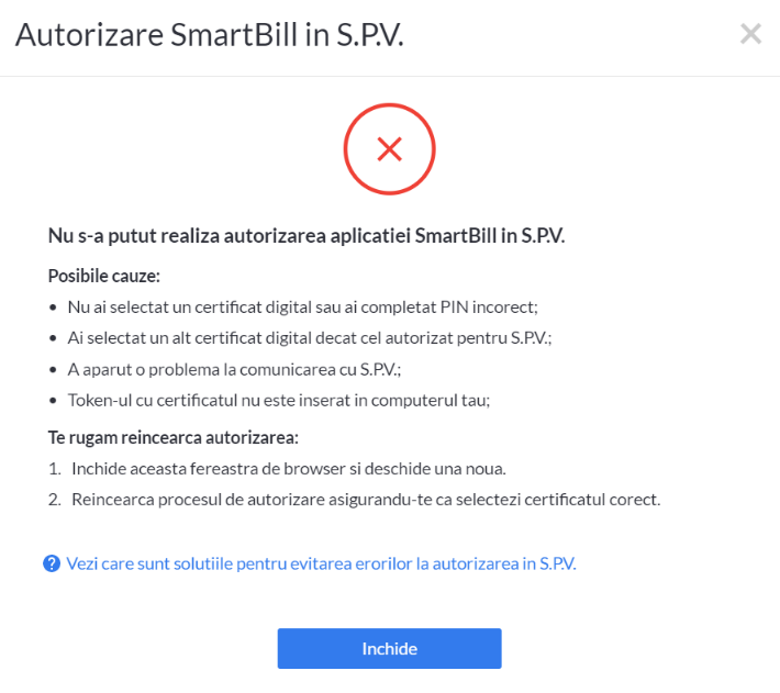 Depasirea Erorilor Aparute La Autorizarea In Spv Smartbill