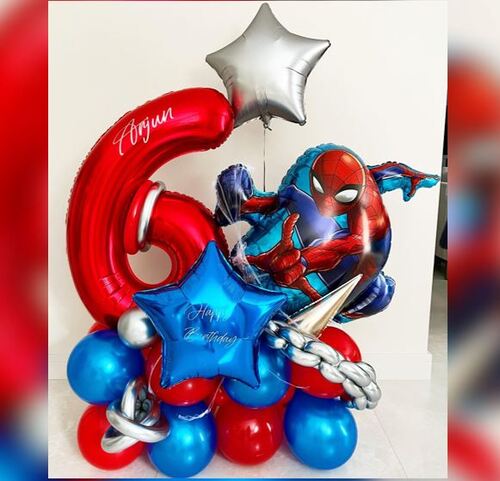 6 Number Spiderman Star Balloon Bouquet