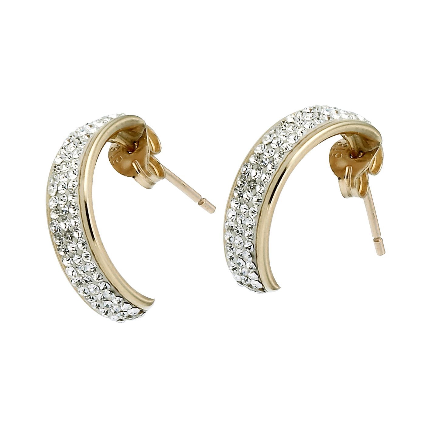 9ct Gold Rimmed Crystal Half Hoop Stud Earrings Hsamuel