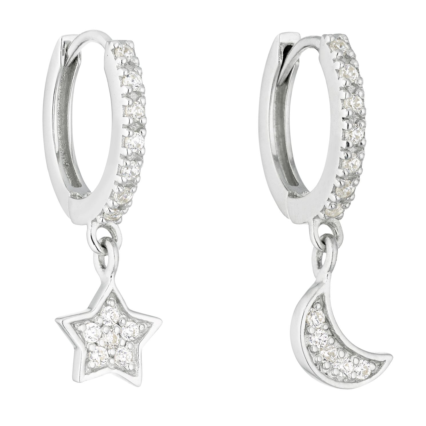 Silver Cubic Zirconia Star And Moon Hoop Earrings Ernest Jones