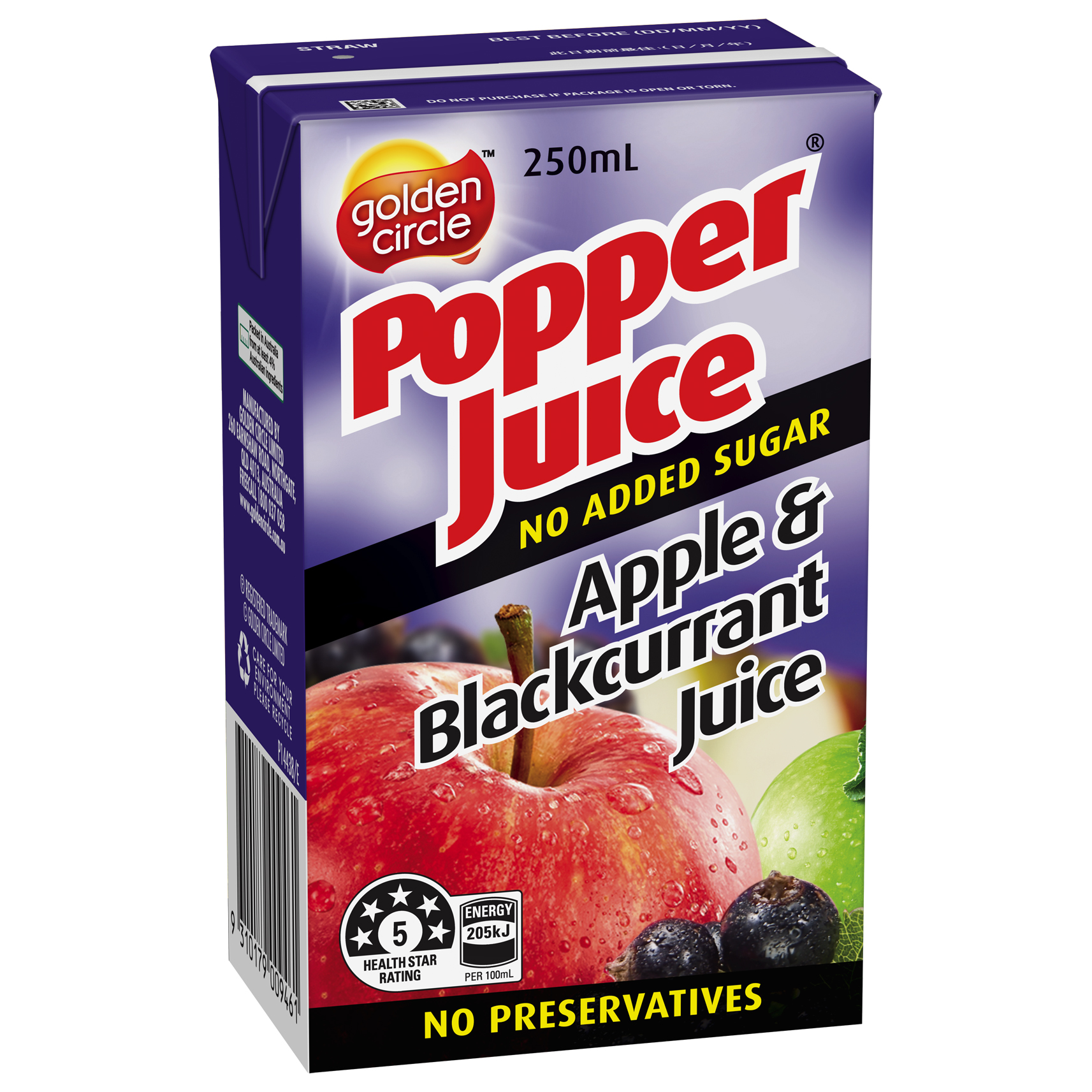 Golden Circle Popper Apple Blackcurrant Juice 250ml Food Service