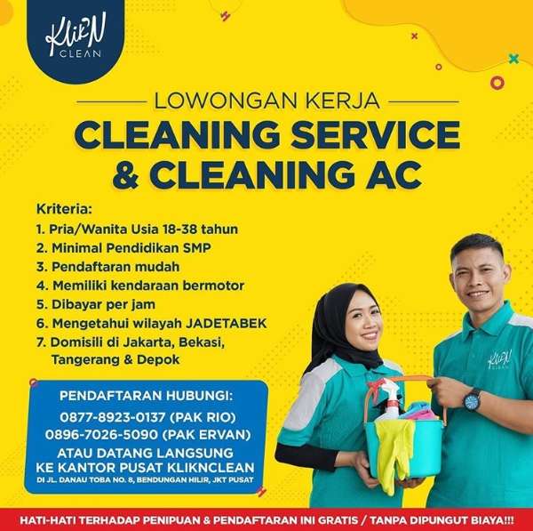 Lowongan Kerja Cleaning Service Dan Cleaning Ac Di Klik N Clean Atmago