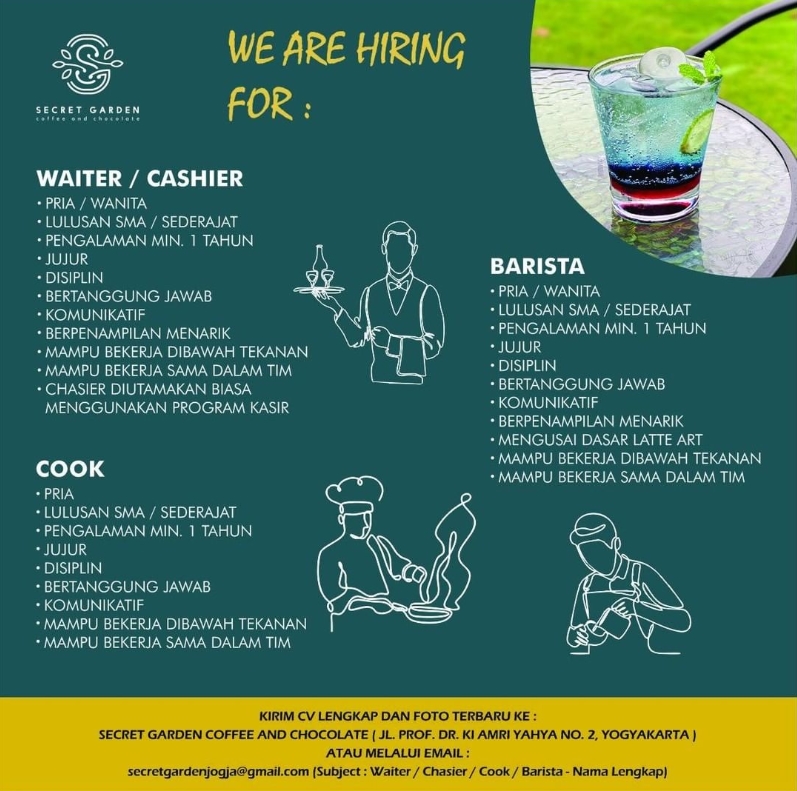 Lowongan Waiter Kasir Barista Cook Jogja Atmago