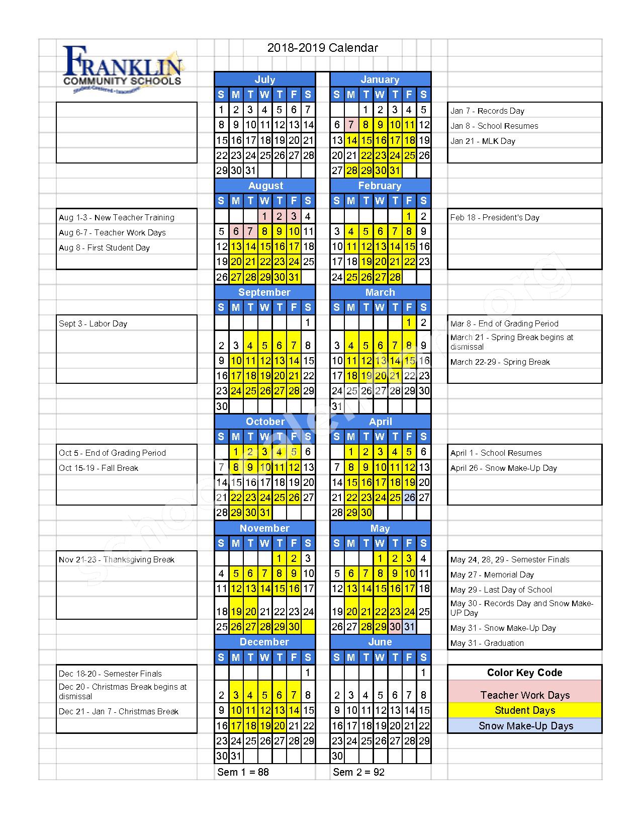 2018 2019 School Calendar Printable Free Template Paper Trail Design