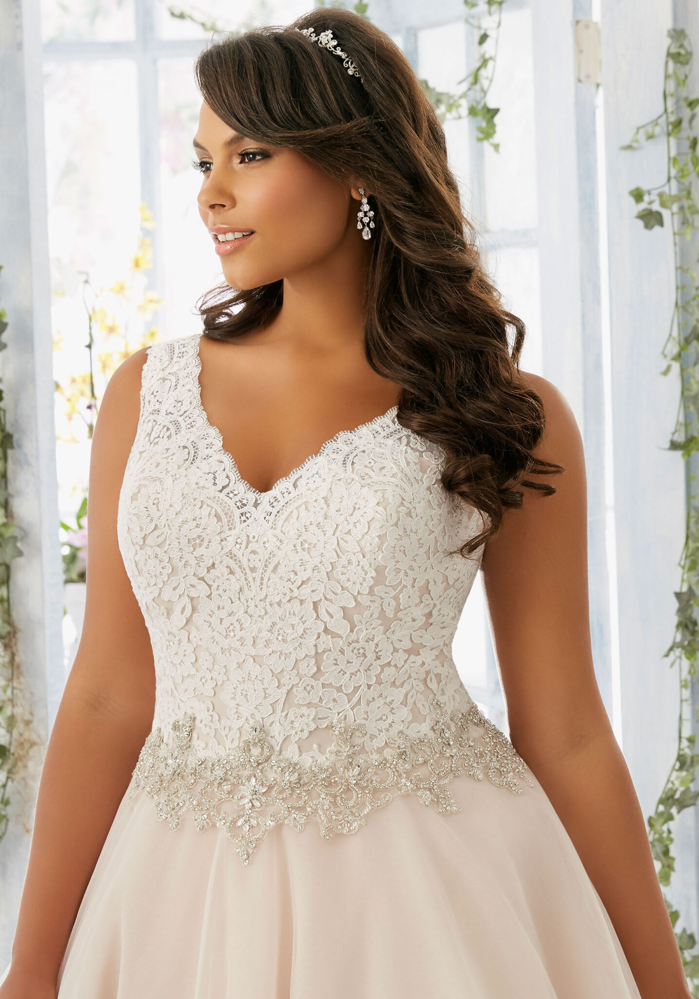 Morilee Bridal Embroidered Lace Bodice Edged With Beading On Tulle Plus