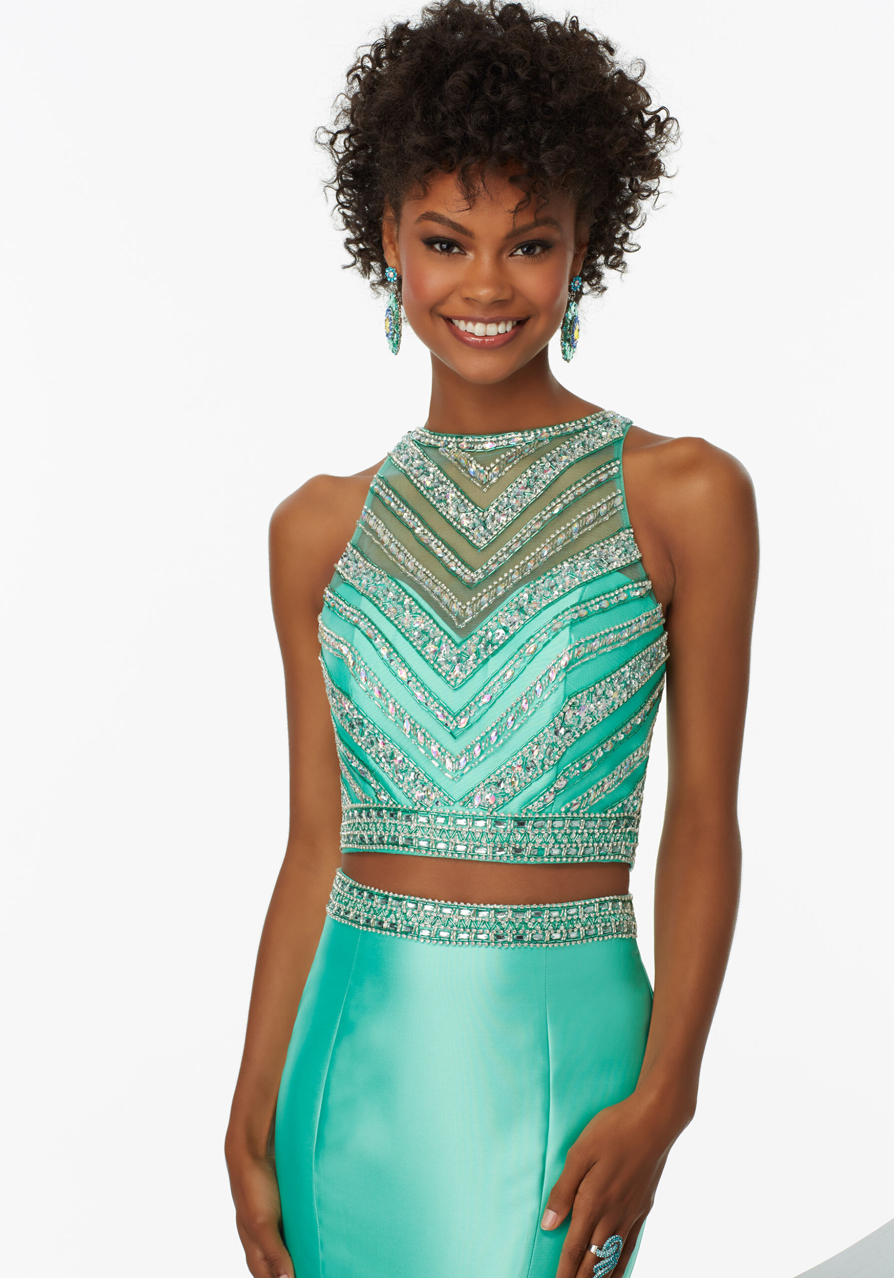 Two Piece Prom Dress With Beaded Net Top Morilee