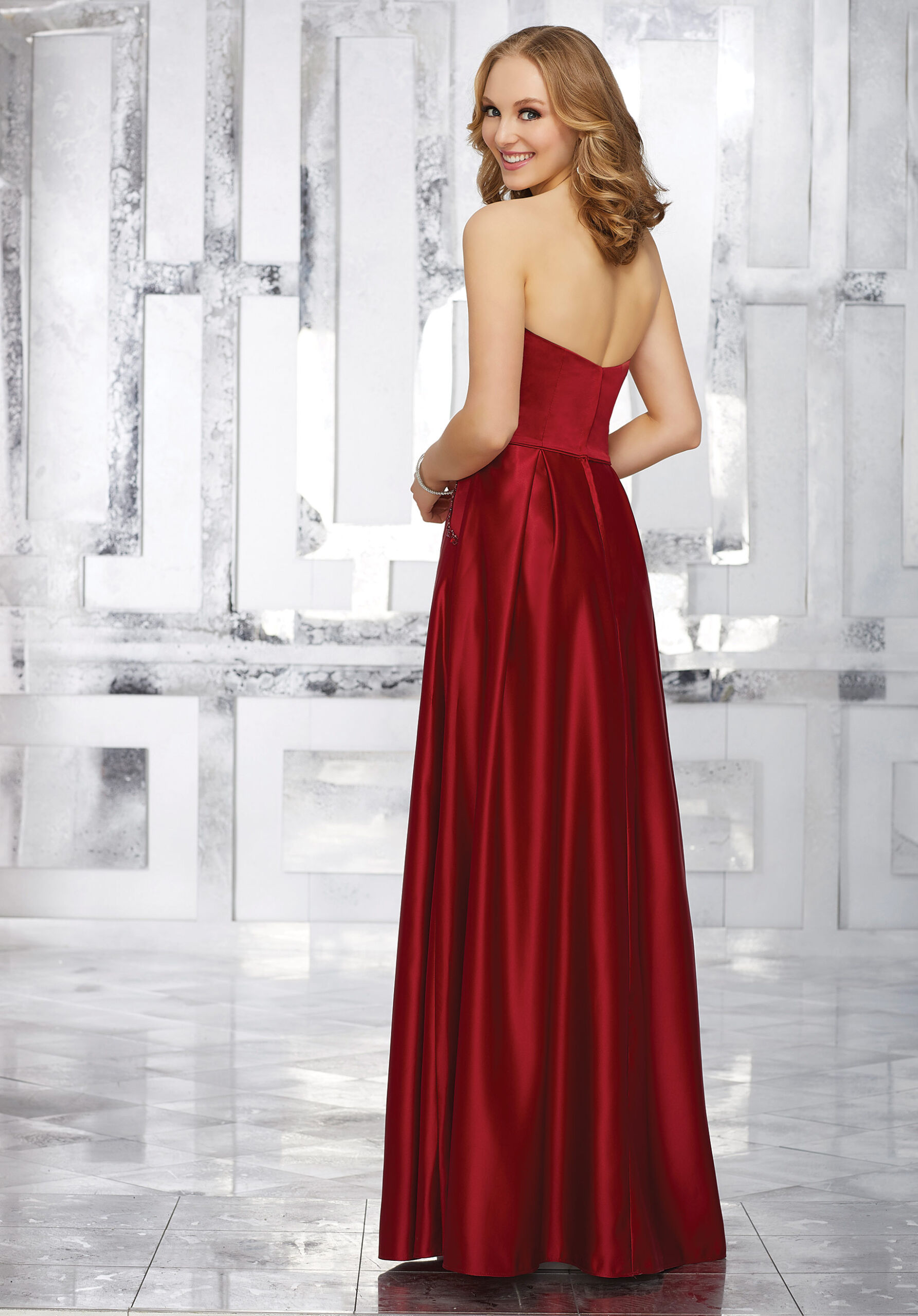 Strapless Satin Bridesmaids Dress With Beaded Pocket Detail Morilee