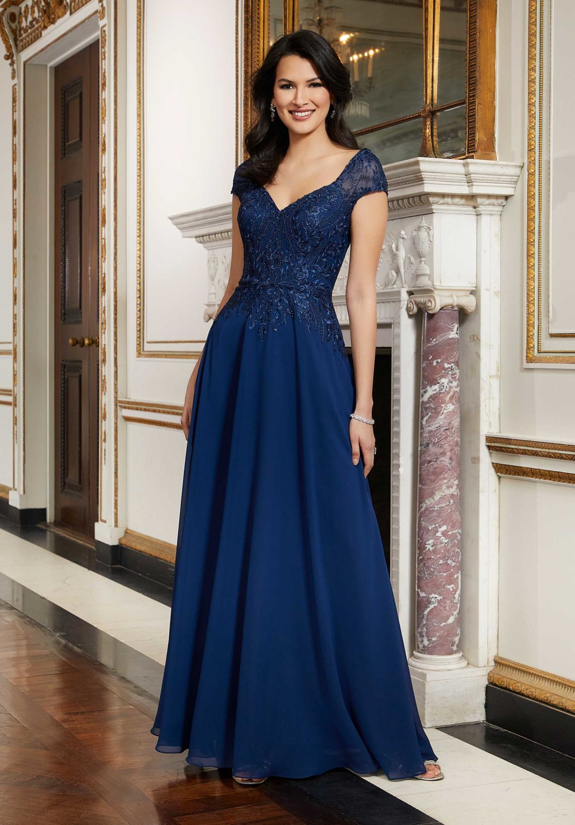 Chiffon Evening Gown With Sequined Lace Morilee