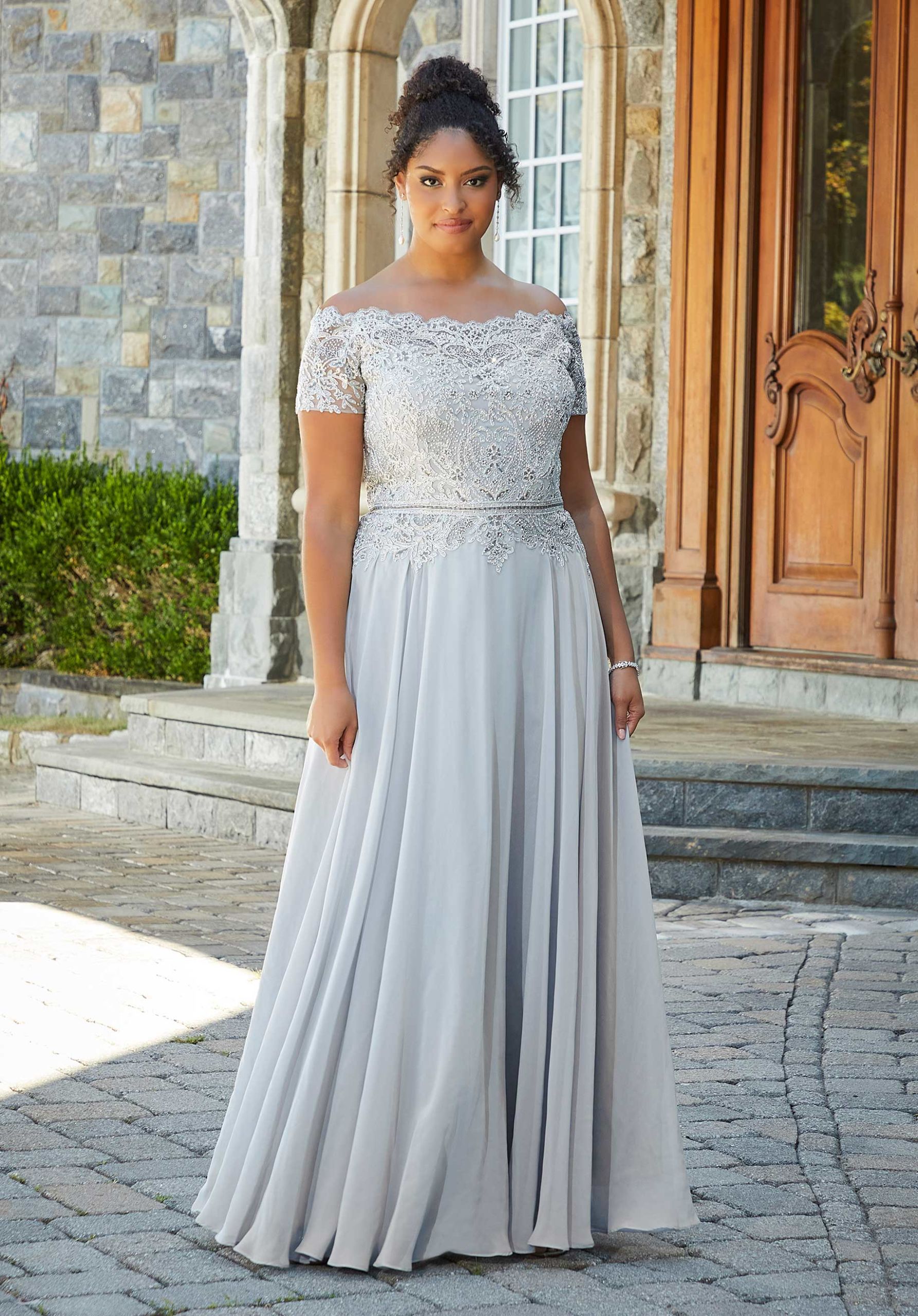 Chiffon Special Occasion Gown With Beaded Net Bodice Morilee