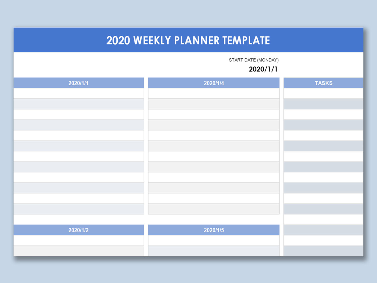 Editable 2020 Excel Yearly Planner Template Printable