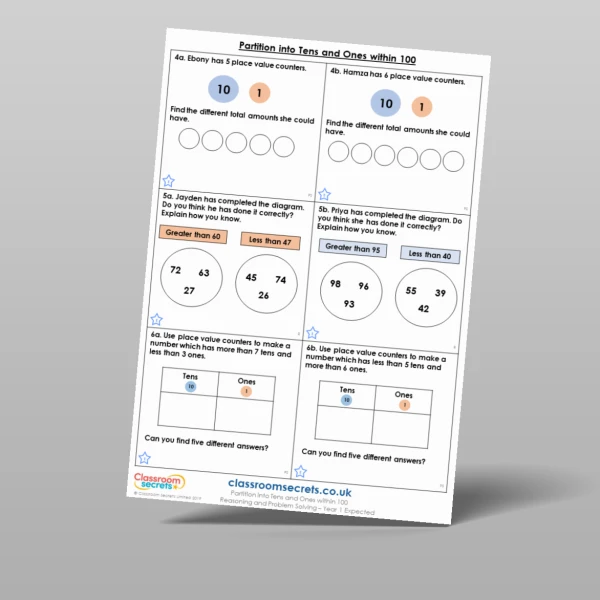 Partition Into Tens And Ones Within 100 Reasoning And Problem Solving