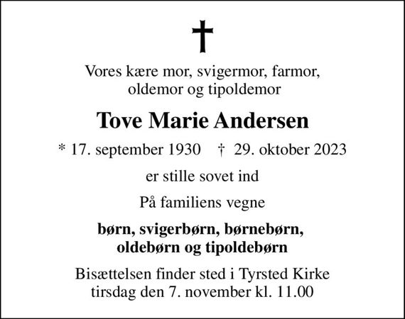 Tove Marie Andersen Dødsannoncer I Danmark