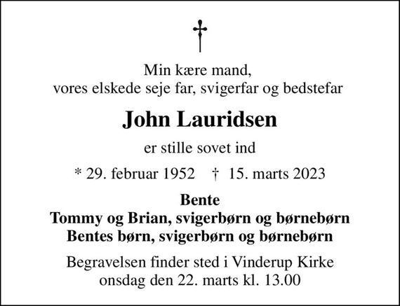 John Lauridsen Dødsannoncer I Danmark