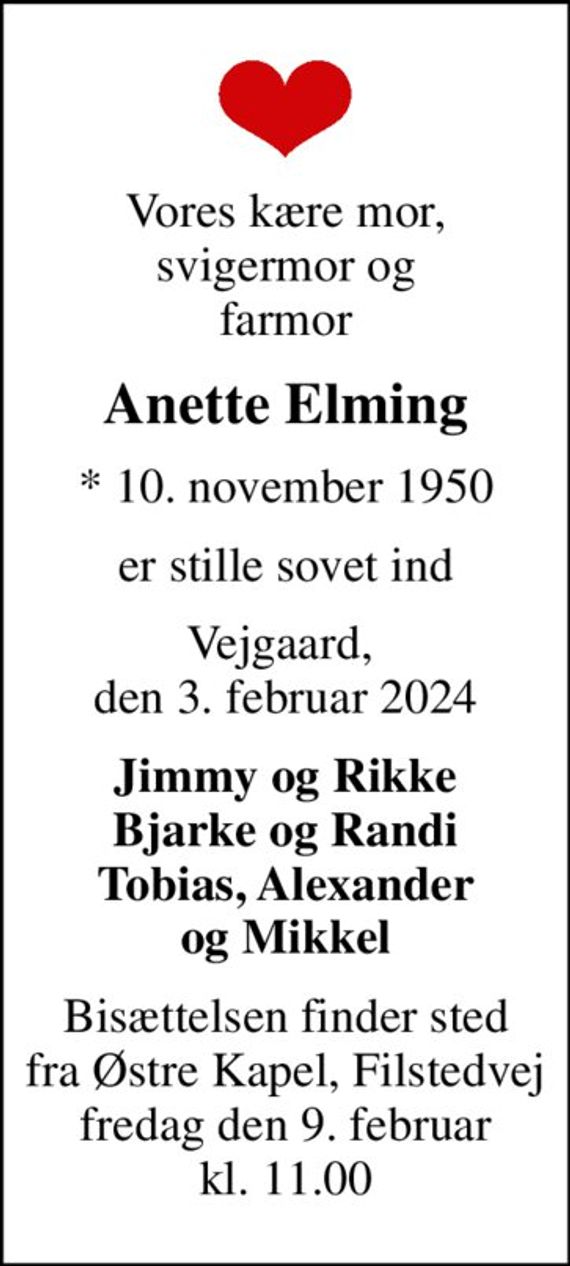 Anette Elming Dødsannoncer I Danmark