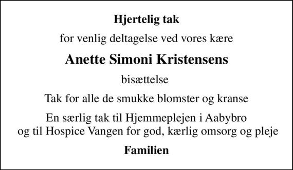 Anette Simoni Kristensen Dødsannoncer I Danmark