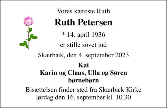 Ruth Petersen Dødsannoncer I Danmark