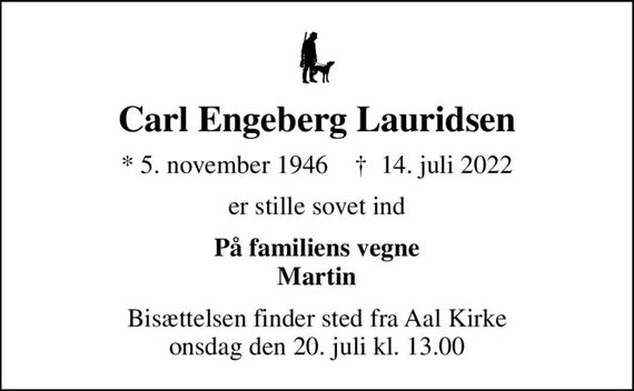 Carl Engeberg Lauridsen Dødsannoncer I Danmark