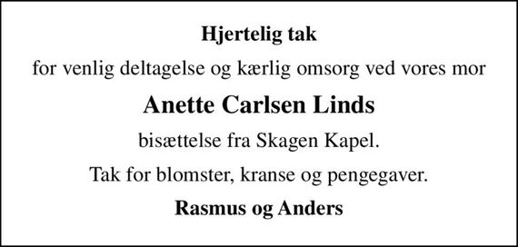 Anette Carlsen Lind Dødsannoncer I Danmark