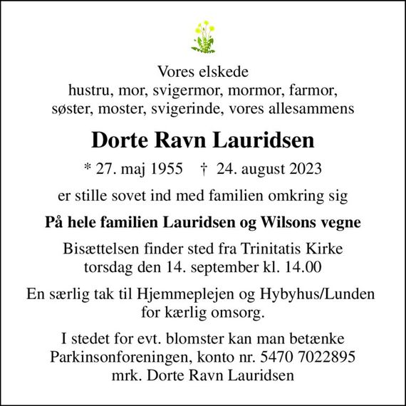 Dorte Ravn Lauridsen Dødsannoncer I Danmark