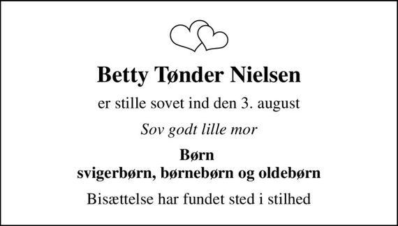 Betty Tønder Nielsen Dødsannoncer I Danmark