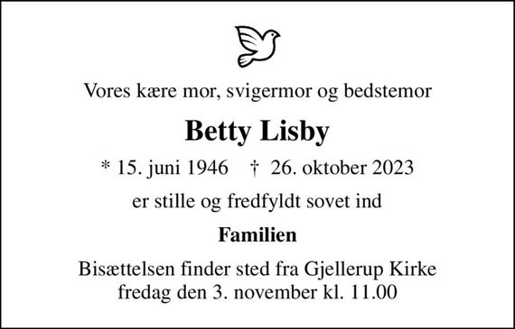 Betty Lisby Dødsannoncer I Danmark