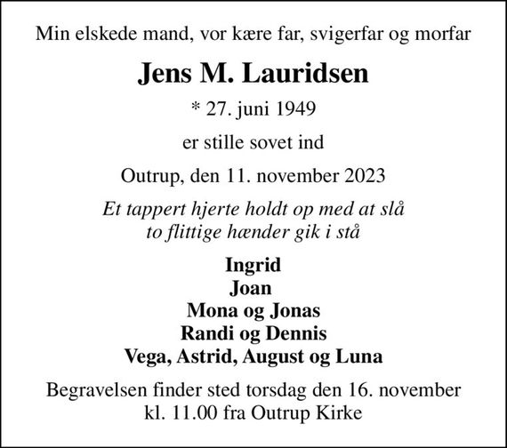 Jens Marinus Lauridsen Dødsannoncer I Danmark