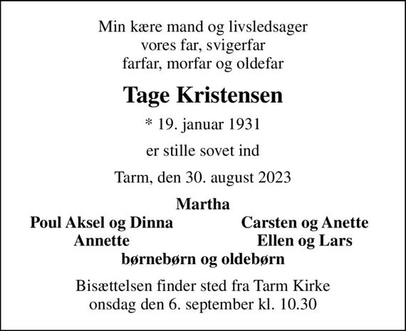 Tage Kristensen Dødsannoncer I Danmark