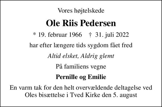 Ole Riis Pedersen Dødsannoncer I Danmark