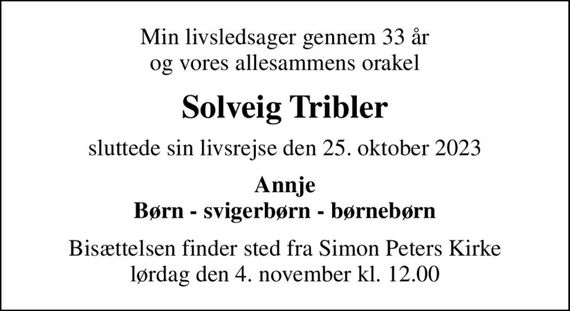 Solveig Tribler Dødsannoncer I Danmark