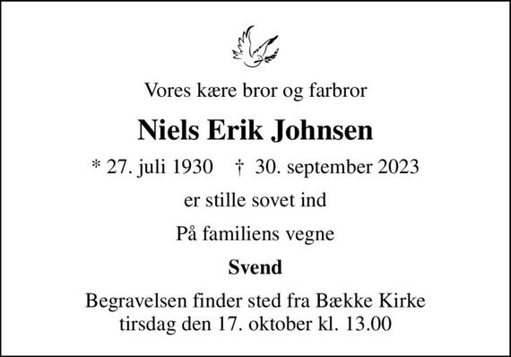 Niels Erik Johnsen Dødsannoncer I Danmark