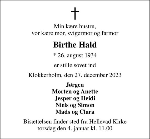 Birthe Hald Dødsannoncer I Danmark