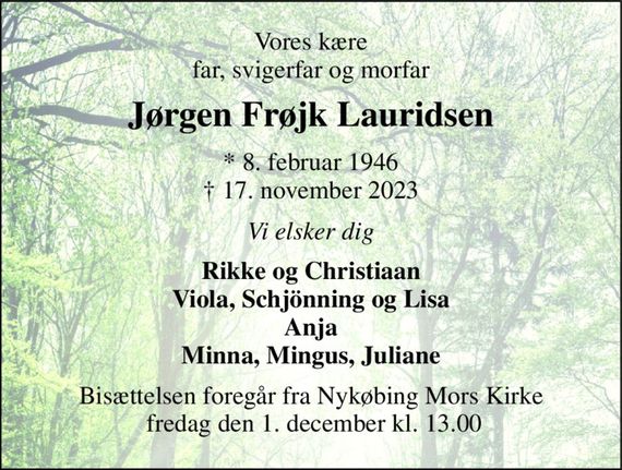 Jørgen Frøjk Lauridsen Dødsannoncer I Danmark