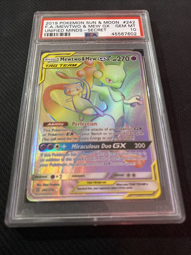 Psa 10 Mewtwo And Mew Gx Rainbow Rare 2019 Unified Minds