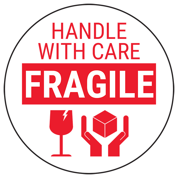 Fragile Handle With Care Red Bold Glass Circular Labels On A Roll