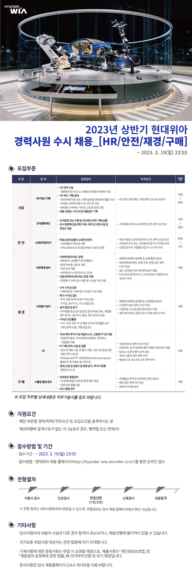 현대위아 채용공고 2023년 상반기 경력사원 채용 Hr 안전 재경 구매 2023년 채용