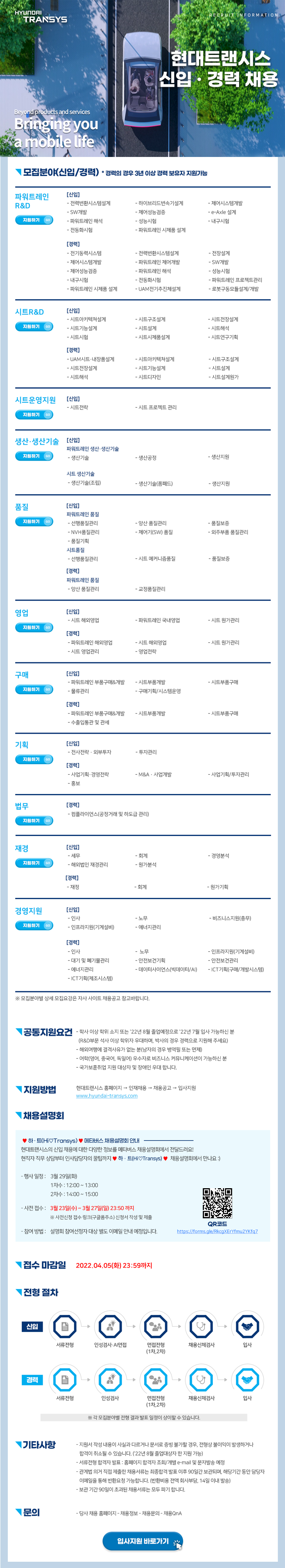 현대트랜시스 채용공고 상반기 일반 · 연구직 채용 2022년 채용