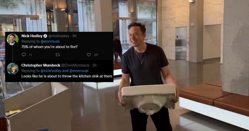 Elon Musk Walks Into Twitter With A Sink And Internet Walks Out With A