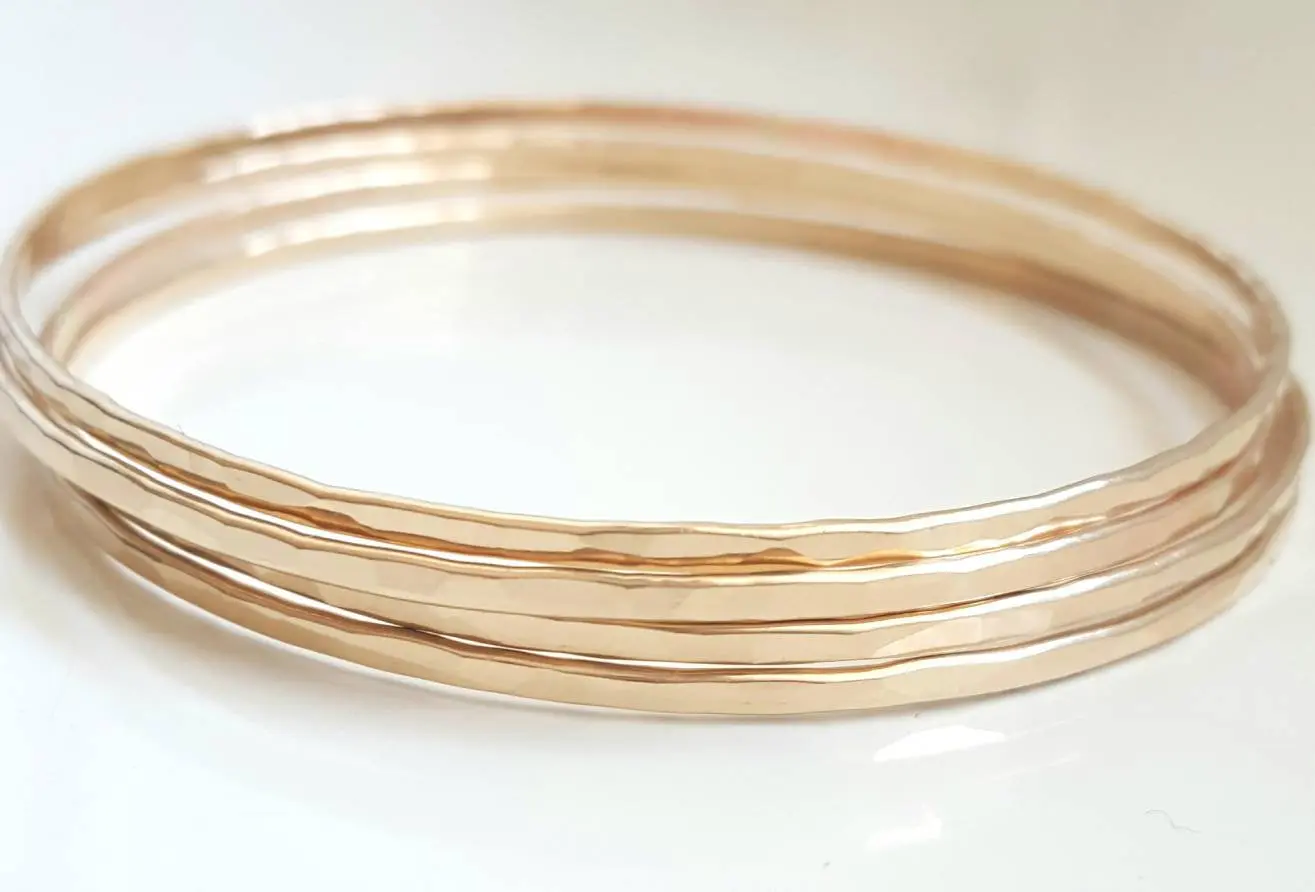 3mm Wide Gold Filled Bangle Bracelet 14k Yellow Gold Filled Simple