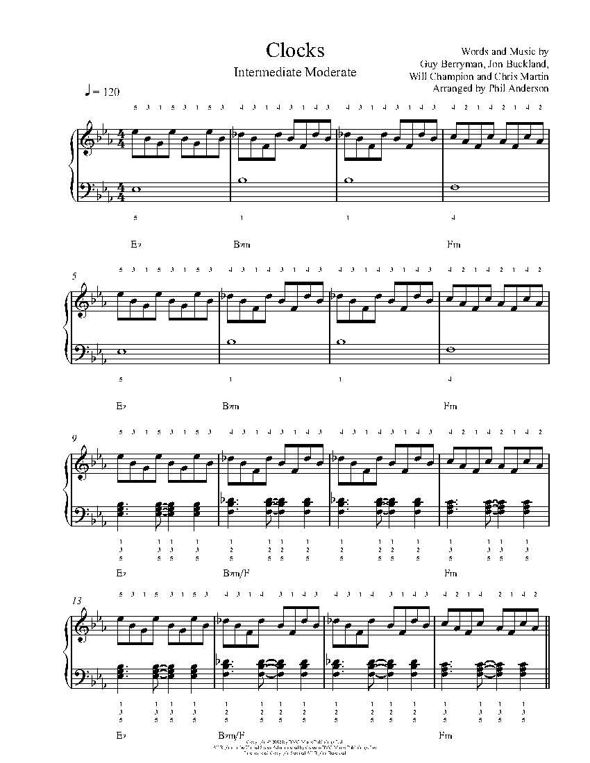 Clocks By Coldplay Sheet Music And Lesson Intermediate Level