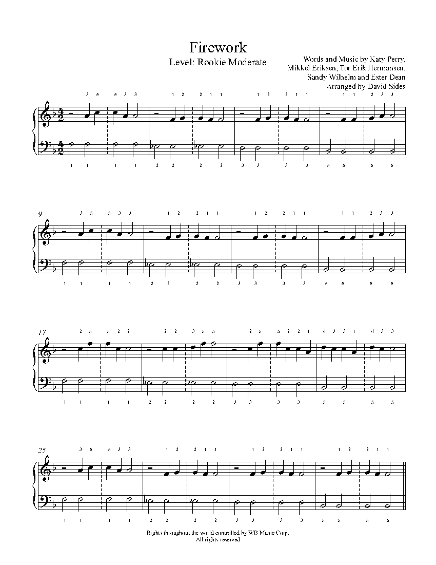 Firework By Katy Perry Piano Sheet Music Rookie Level