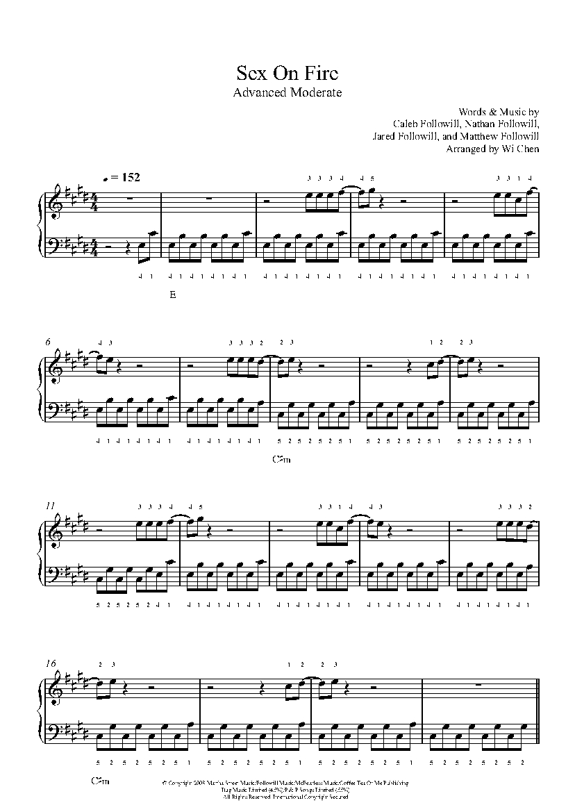 Sex On Fire By Kings Of Leon Sheet Music And Lesson Advanced Level