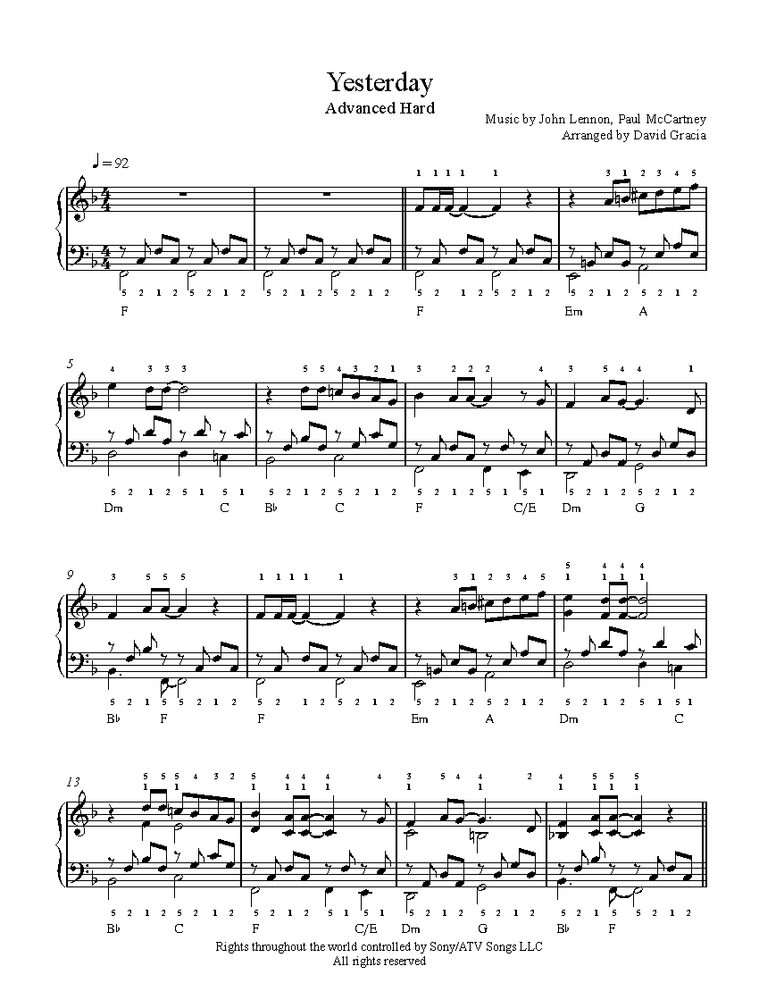 Yesterday Beatles Piano Sheet Music