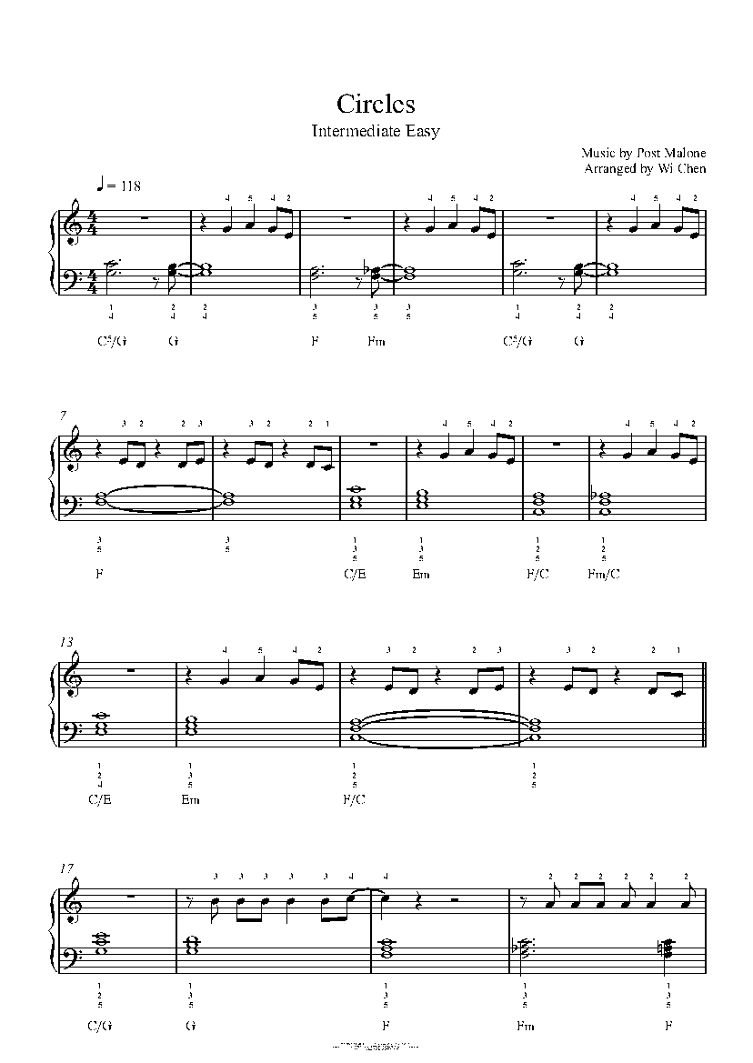 Circles By Post Malone Piano Sheet Music Intermediate Level My Xxx