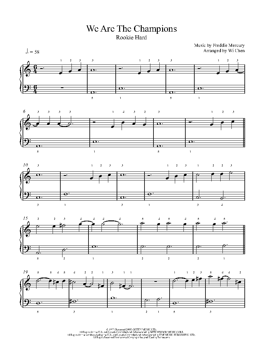 We Are The Champions By Queen Sheet Music And Lesson Rookie Level